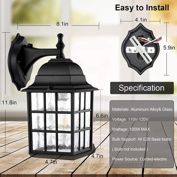 Charlton Home® Bagatelle Black 11.8'' H Water Glass Outdoor Wall Lantern with Dusk to Dawn | Wayfair